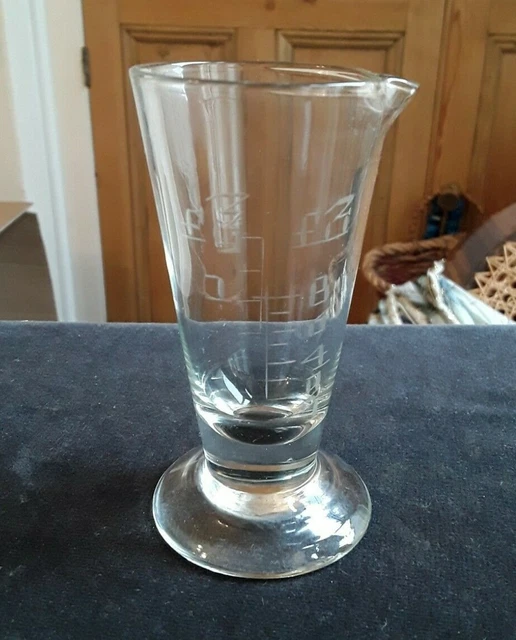 ANTIQUE, ETCHED GLASS Apothecary/Chemistry Lab Measuring Pitcher/Beaker ...