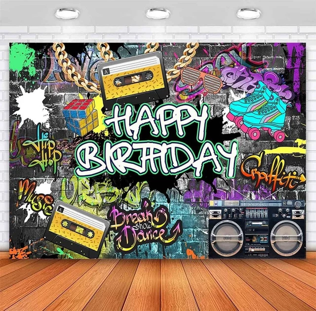 GRAFFITI 80'S 90'S Birthday Backdrop Urban Retro Hip Hop Birthday Party ...