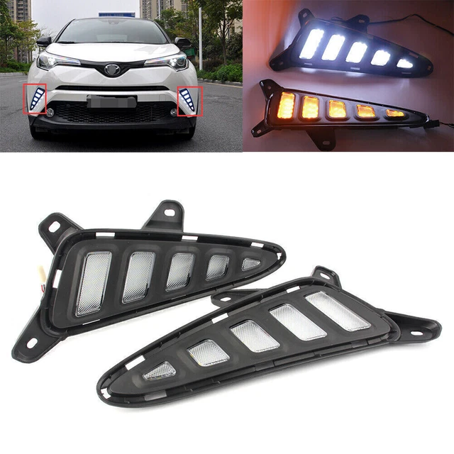 DRL LED FOG Lamp Daytime Running Light DRL Amber/White Fit Toyota CHR C ...