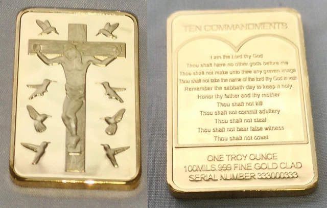 JESUS CHRIST 10 Commandments Gold Bar Crucifix Easter Birds Prayer Good ...