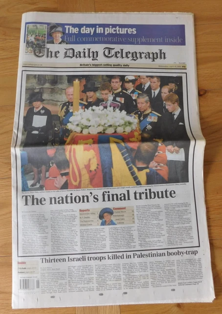 HISTORIC NEWSPAPER - Queen Mothers Funeral - Daily Telegraph - Wed 10 ...