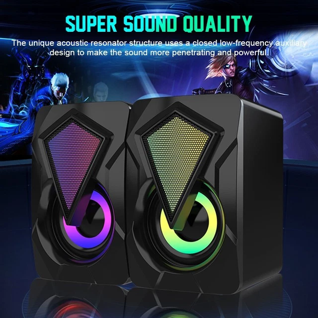 WIRED SPEAKERS LED Speakers PC Gaming Surround Sound System 3.5mm with ...