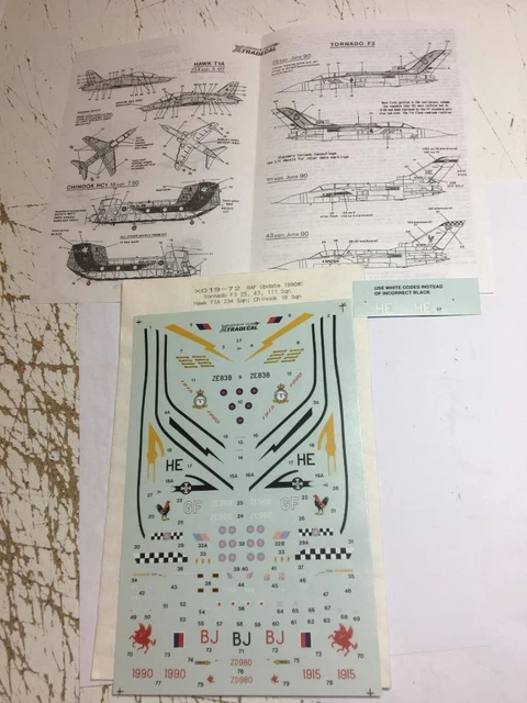 RAF TORNADO F3 & Hawk & Chinook DECALS for 1/72 aircraft model kit £10. ...