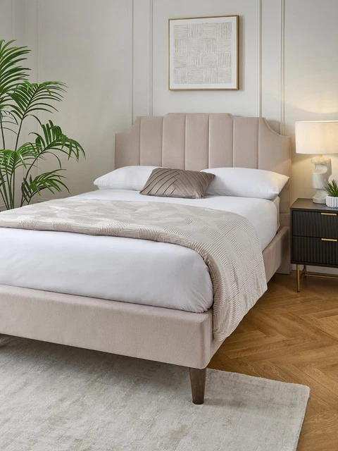 RENE BED KING Size in Natural Fabric | Art Deco Inspired Upholstered ...