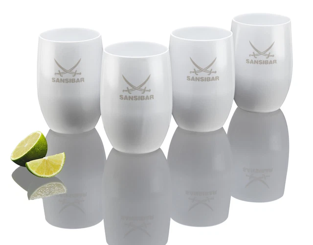 SANSIBAR TRINKGLÄSER KUNSTSTOFF-GLAS Trinkbecher weiß 4 Stück ca.380ml *besch.VP EUR 8,03 ...