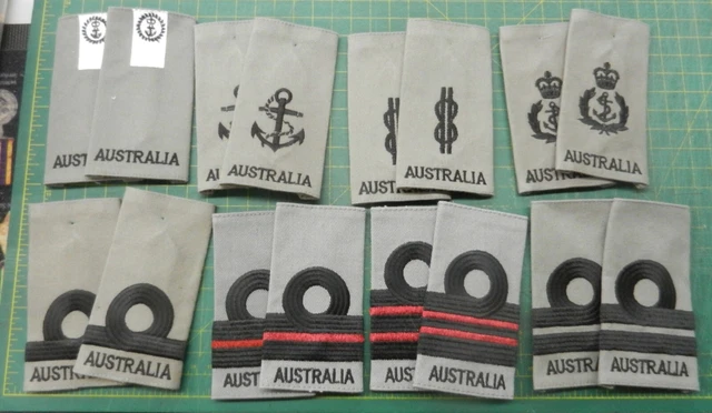 ROYAL AUSTRALIAN NAVY Rank badge lot, as pictured. Grey overall pattern ...