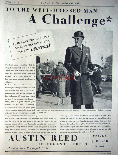 Austin Reed Town Overcoat 1936 Clothing Advert Print Original Art
