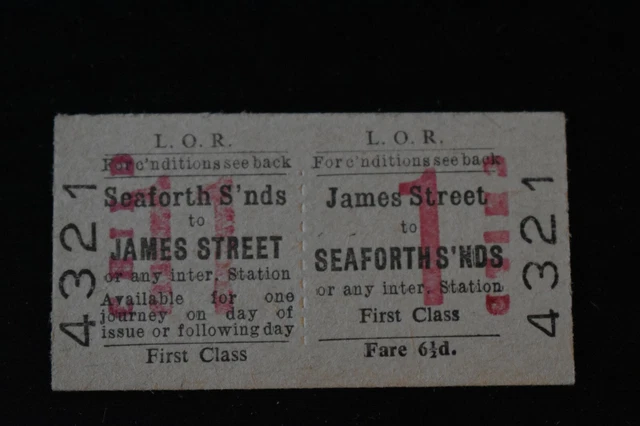 LIVERPOOL OVERHEAD RAILWAY Ticket LOR JAMES STREET to SEAFORTH SANDS No ...