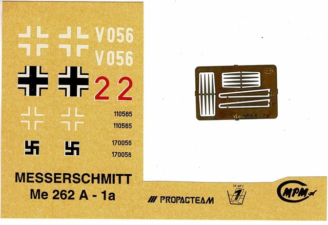 MPM PRODUCTION 72113 1/72 Messerschmitt Me 262 A-1a/U3 + V056 decals ...