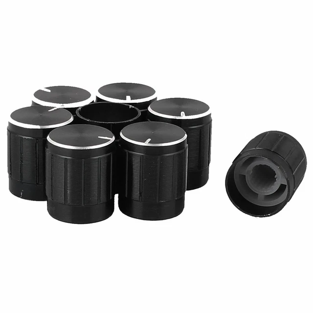 6MM DIA SHAFT 17 x 15mm Metal Round Potentiometer Rotary Knob Cap Black ...