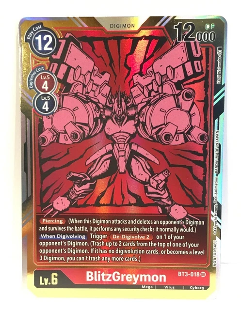 BLITZGREYMON BT3-018 SR Rechange Art Promo Carte Digimon Carte Jeu Ccg EUR 4,42 - PicClick FR