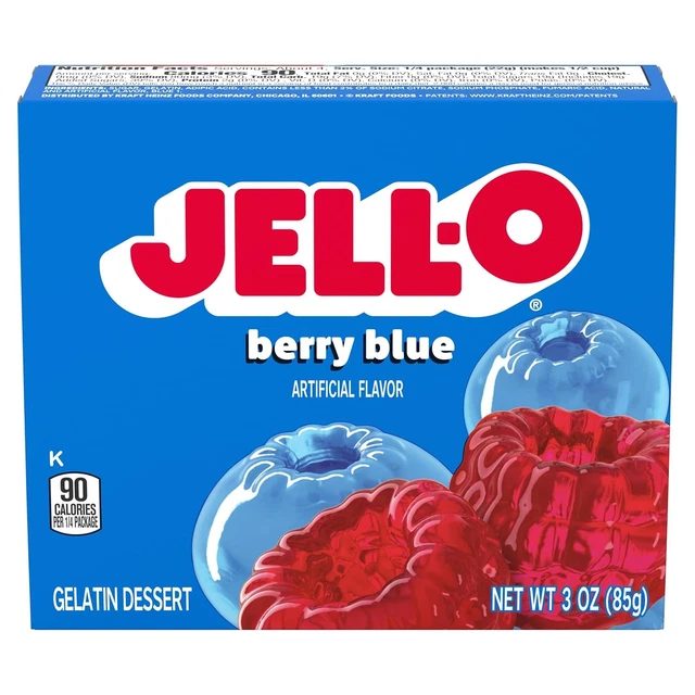 JELLO BERRY BLUE Gelatin Dessert Jell-O 3oz 85g American Jelly Jello £7 ...