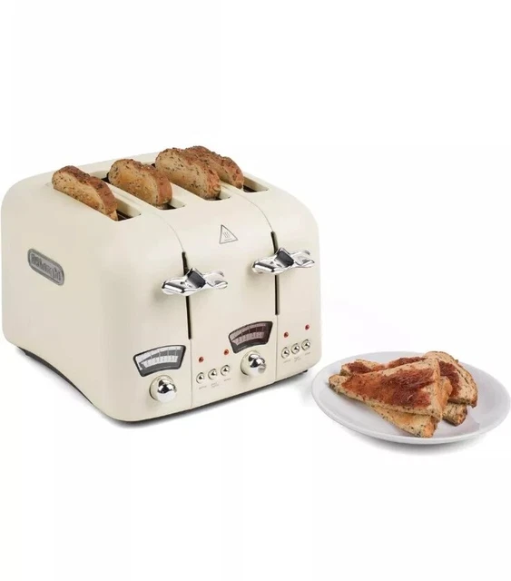 DELONGHI CT04E ARGENTO Retro-Style Four Slice Toaster, 1600 W, CREAM £ ...