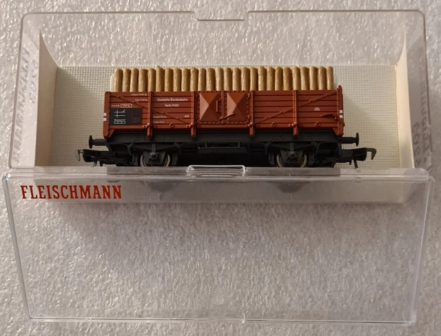 FLEISCHMANN H0 5203 Offener Güterwagen Bauart 020 der DB mit Grubenholz in OVP 3 EUR 5,69 ...