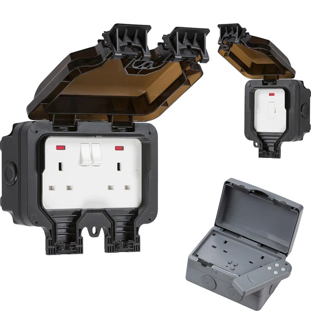IP66 WEATHERPROOF OUTDOOR 2G DP Switched Socket Single Double Fused ...