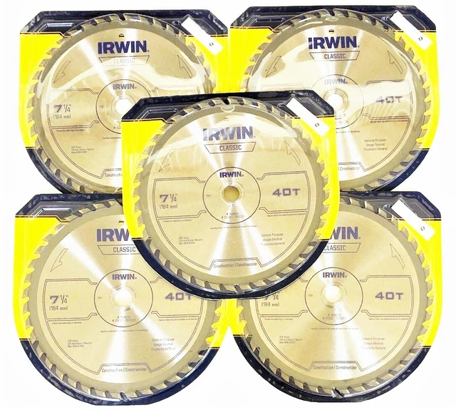 5 IRWIN CLASSIC 7-1/4" Carbide Tip Circular Saw Blades 40T 40 Tooth ...