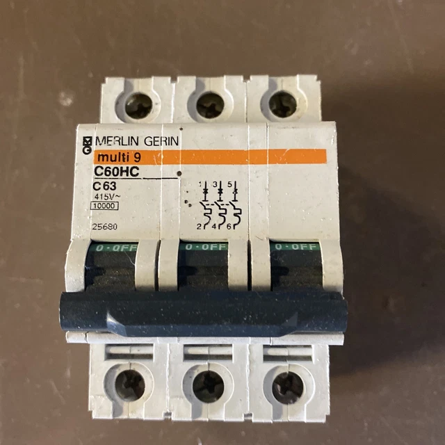 MERLIN GERIN MULTI 9 Triple Pole MCB. 63Amp Type C BS EN 60898 £26.71 - PicClick UK