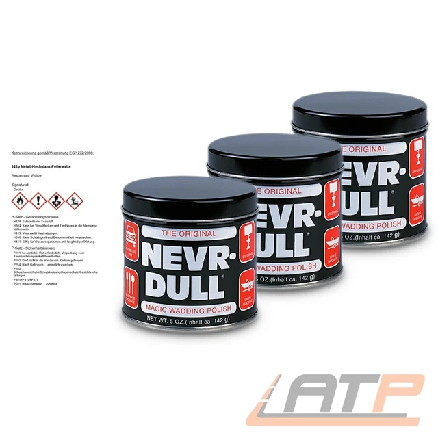 NEVR-DULL® 3X 142G METALL-HOCHGLANZ-POLIERWATTE POLIER WATTE POLITUR ...