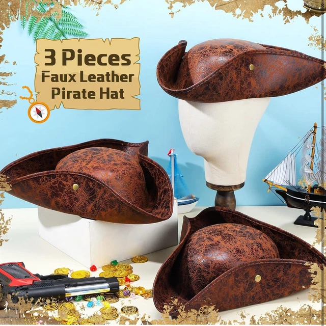 DISTRESSED BROWN PIRATE Tricorne Hat Tricorn Faux Leather Colonial ...