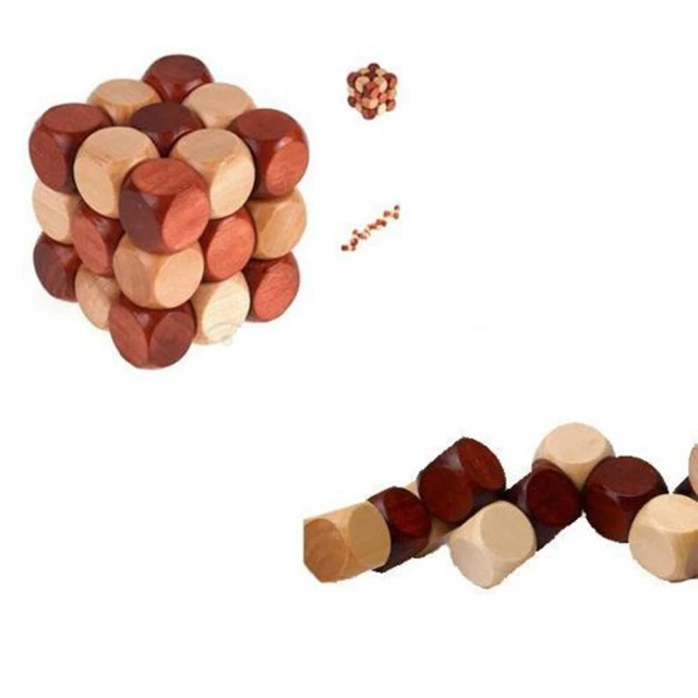 SNAKE CUBE WOODEN Kong Ming Lock Brain Teaser Puzzle Office Desk Toy ...