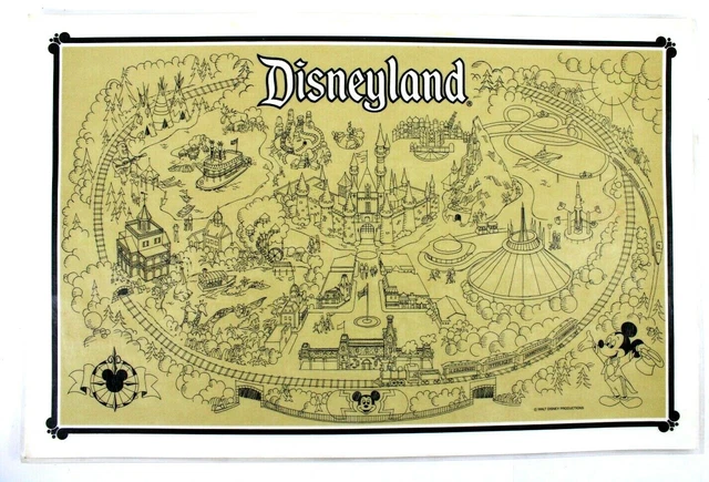 VINTAGE DISNEY WALL Map Walt Disneyland Poster Guide Original Art ...