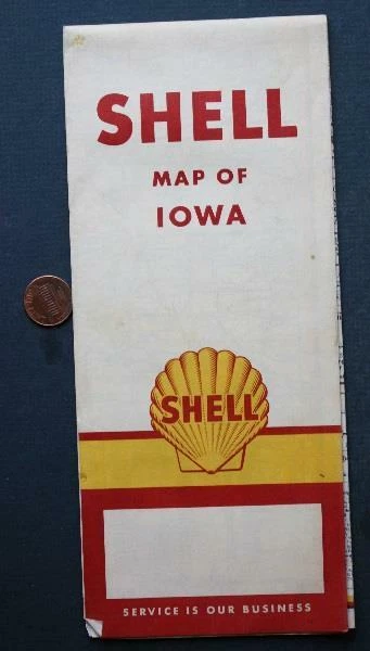 1950S ERA SHELL Oil Gas service station map of the State of Iowa-COOL ...