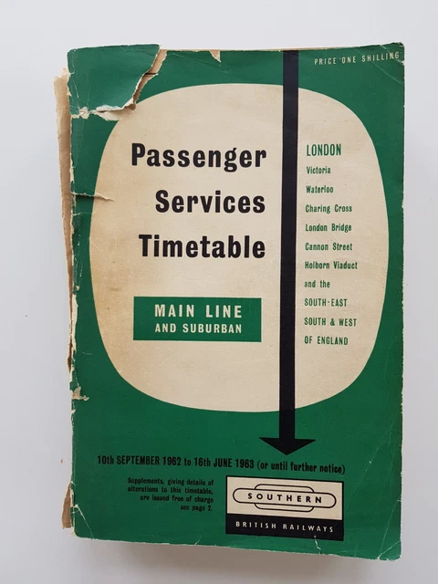 BRITISH RAILWAYS SOUTHERN Region Passenger Timetable Sep 1962 inc Map £ ...