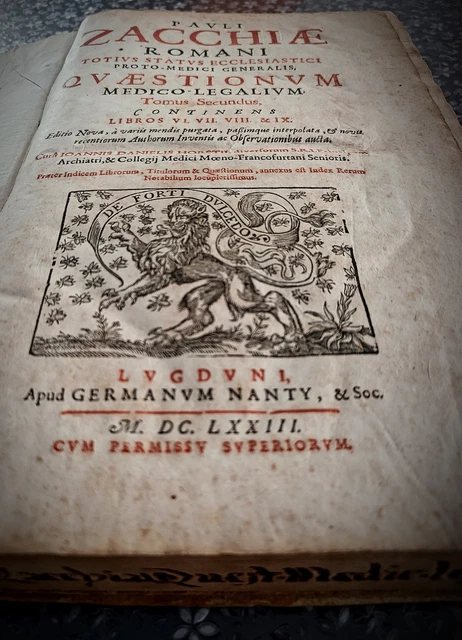 PREZIOSO TESTO MEDICO del 1673 di Pauli Zacchi 'Quaestionum Medico ...