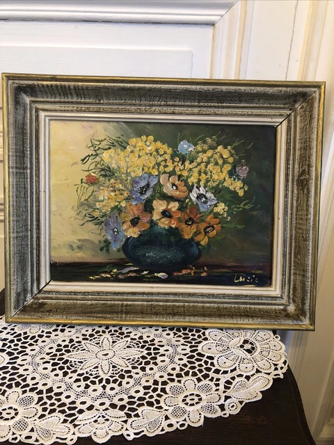 TABLEAU ENCADRÉ HUILE Sur Toile « Bouquet De Fleurs »Signé Lucie EUR 49 ...