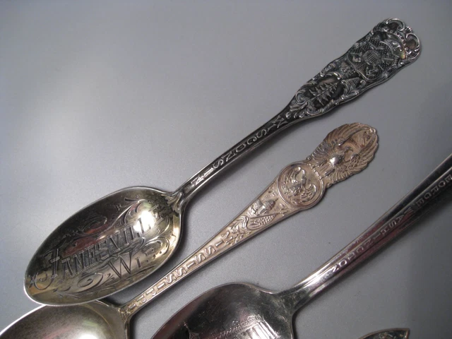 6-VINTAGE STERLING SILVER .925 Souvenir Spoons. 114.2g. @Look@ #18 $276 ...