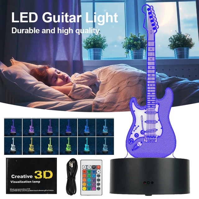 BAR GUITAR NIGHT Light | Personalised 3D Night Light Remote Control 16 ...