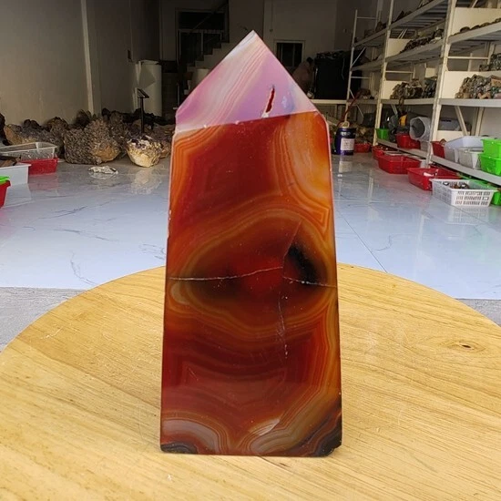 840G NATURAL RARE Red Agate Geode Crystal Obelisk Quartz Tower Point ...