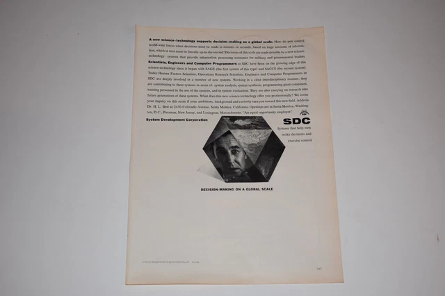 VINTAGE 1962 SYSTEM Development Corporation Print Ad. $12.00 - PicClick