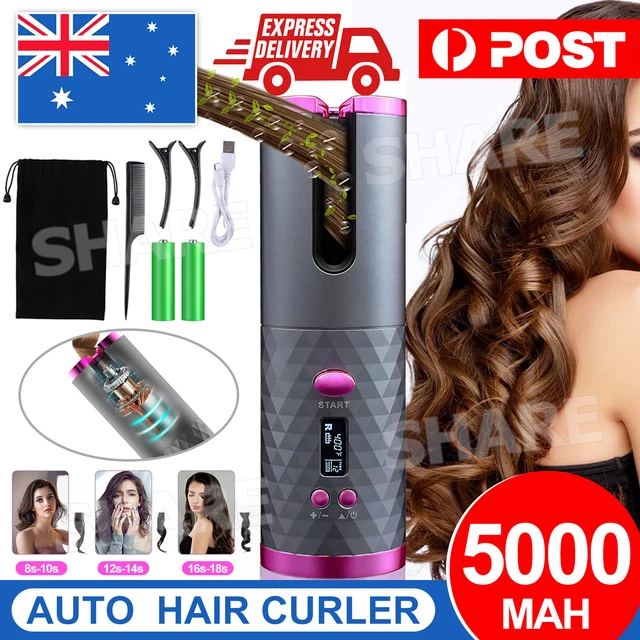 AUTO CORDLESS ROTATING Hair Curler Waver Curling Iron Wireless LCD ...