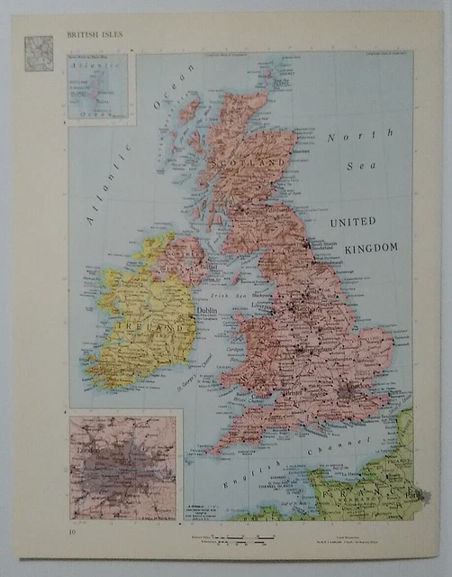 1960'S VINTAGE BRITISH ISLES Atlas Map - Old Antique Rand McNally World ...