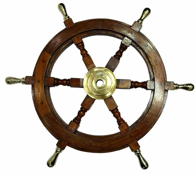 ROUE DE BATEAU nautique vintage en laiton et bois marron, 24 pouces, style... EUR 67,49 ...