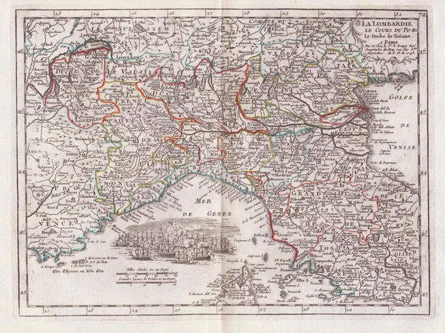 LOMBARDIA LIGURIE GENOVA Italia Italie Carta Map Carte Incisione Le ...