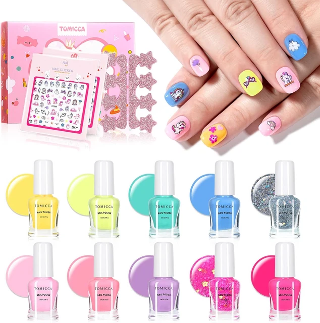 NON-TOXIC SAFE NAIL Polish Kit,10 Colors Water-Based Peelable Glitter ...