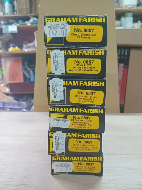 N GAUGE GRAHAM Farish Class 91 + DVT + 4 coaches 8807,0857,0837,0847 ...