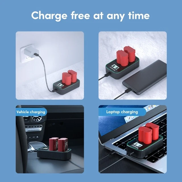 LCD DOUBLE SLOT Charger for XT5XT4 XH2S XH2 X-H2SGFX Batteries Fast ...