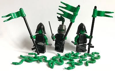3 LEGO FANTASY KNIGHTS mini figures + 10 GREEN SNAKES - GREEN ARMY LEGO ...