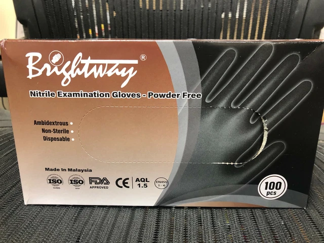 BRIGHTWAY NITRILE EXAM gloves SMALL 100 pack NIB Powder Free White Blue ...