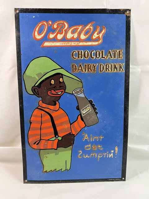 VINTAGE O’BABY CHOCOLATE dairy drink tin advertising sign aint dat ...