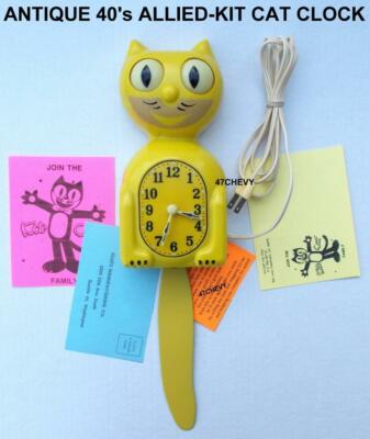 40S YELLOW-ANTIQUE-ALLIED-ELECTRIC-ORIGINAL-KIT CAT KLOCK-KAT CLOCK ...