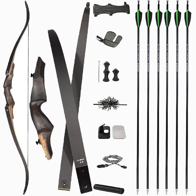60& TAKEDOWN RECURVE Bow Wooden 20-60lbs Carbon Arrows Archery Hunting ...