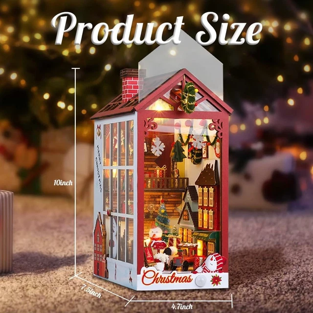 BOOK NOOK KIT, Christmas DIY Dollhouse with Sensor Led Light, Wooden ...