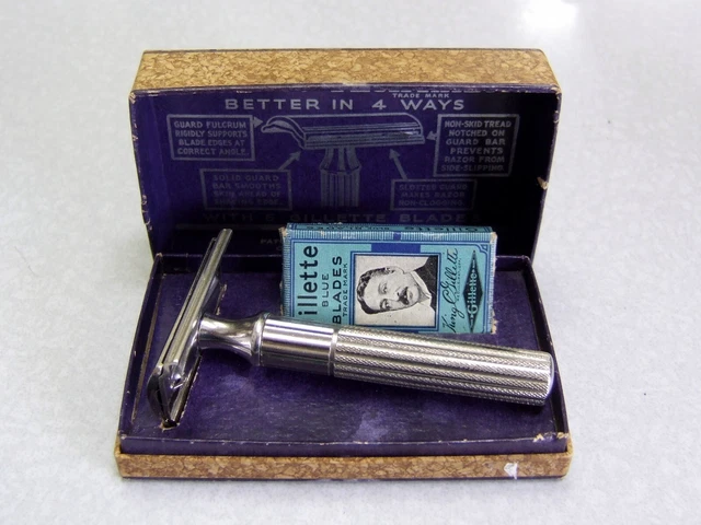VINTAGE GILLETTE PRE-WAR 1938-45 Tech Double Edge Safety Razor Set in ...