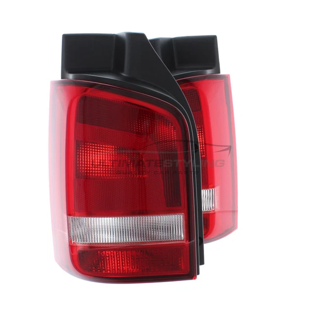 VW T5 REAR Light 2010-2016 Tailgate Red/Clear Tail Lamp Lens Pair Left ...