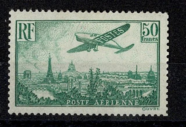 FRANCE STAMP AERIEN N° 14 a " AVION SURVOLANT PARIS 50F VERT " NEUF xx ...