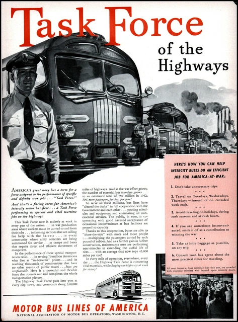 1942 MOTOR BUS Lines of America Task Force WW2 travel vintage art print ...